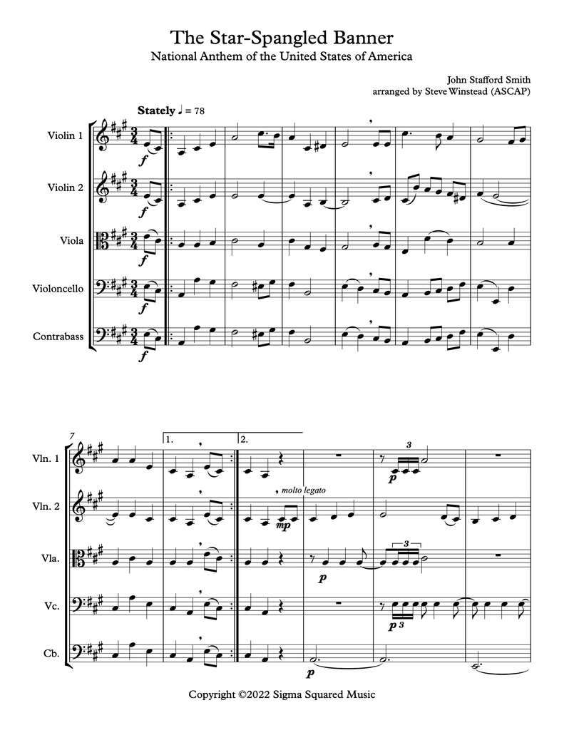 The Star-Spangled Banner for String Orchestra – Sigma Squared Music